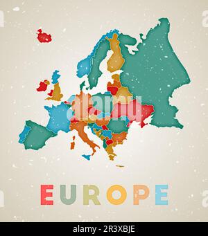 Europe map. Continent poster with regions. Shape of Europe with ...