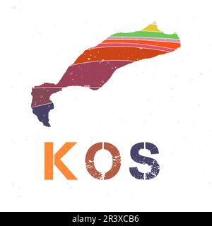 Kos map. Map of the island with beautiful geometric waves in red blue ...