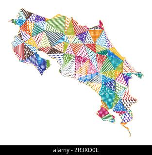 Costa Rica map hand drawn sketch. Vector concept illustration flag ...