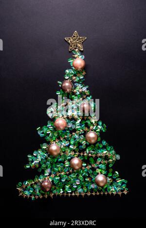 Creative layout made of Christmas tree branches with paper card note ...