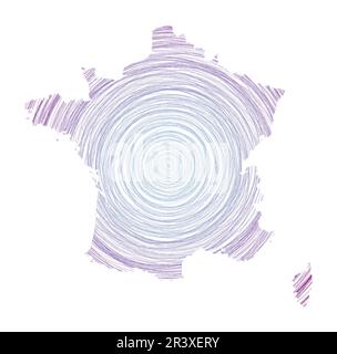 France map filled with concentric circles. Sketch style circles in the ...