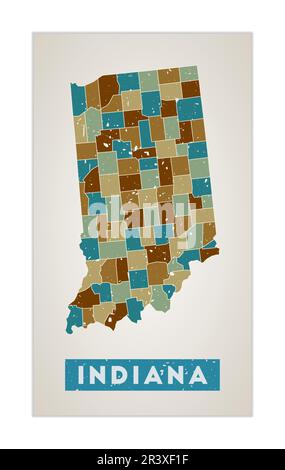Indiana map. US state poster with regions. Shape of Indiana with US ...