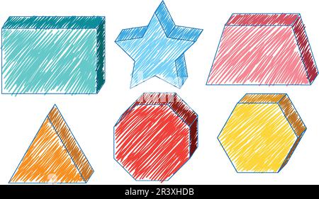 Solid Shapes in Pencil Colour Sketch Simple Style illustration Stock ...