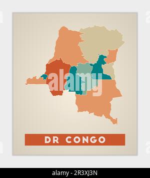 DR Congo poster. Map of the country with colorful regions. Shape of DR ...