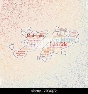 FALKLANDS map design. Country names in different languages and map ...