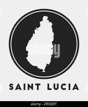 Saint Lucia badge. Map of the island with beautiful geometric waves and ...