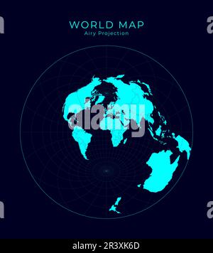 Map of The World. Airy's minimum-error azimuthal projection. Globe with ...