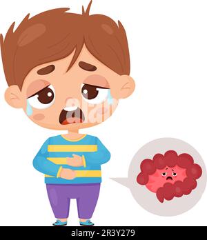 Sad suffering sick intestine colon cancer pain cartoon character ...