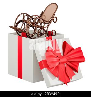 Rocking chair inside cardboard box, delivery concept, 3D rendering ...