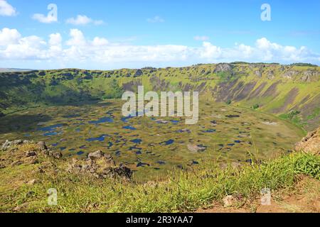 Incredible Crater Lake of Rano Kau Volcano View from Orongo Ceremonial ...