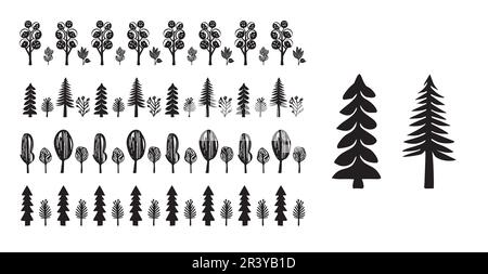 Quirky woodland tree scandi linocut vector border. Washi tape design in ...