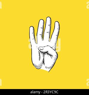 Four Finger Hand Sign. Detailed Drawing. vector Stock Vector Image ...