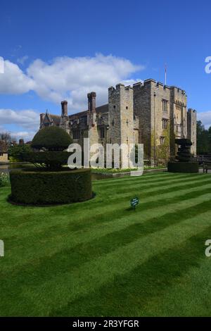 Striped lawn and topiary at Hever Castle, the childhood home of Anne ...