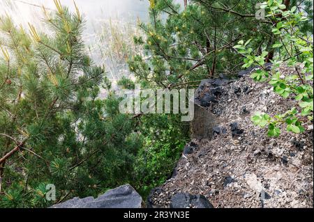 Basalt pillars in an abandoned quarry. Abandoned basalt quarry as a ...