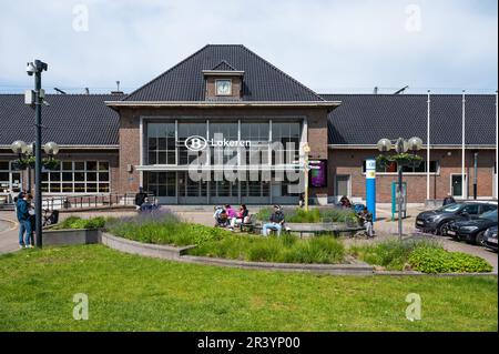Facade and square of the railway station of Lokeren, East Flemish ...