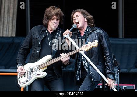 Swedish hard rock band Europe performing live on stage at Tradgar'n ...