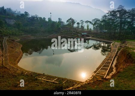 Sun reflection on water of Chayatal or Chaya Taal, West Sikkim, India ...