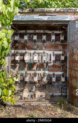 Old brick power distributor energy network Stock Photo - Alamy