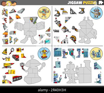 Jigsaw puzzle games set with funny cartoon vehicles Stock Photo - Alamy