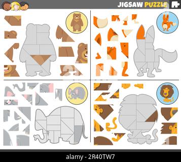 Jigsaw puzzle games set with funny cartoon vehicles Stock Photo - Alamy