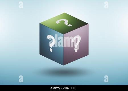 Cube with the question marks on its sides Stock Photo - Alamy