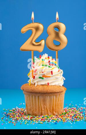 Birthday Cake With Candle Number 28 - On Pink Background Stock Photo ...