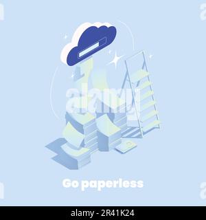 Go paperless isometric concept with cloud storage electronic documents ...