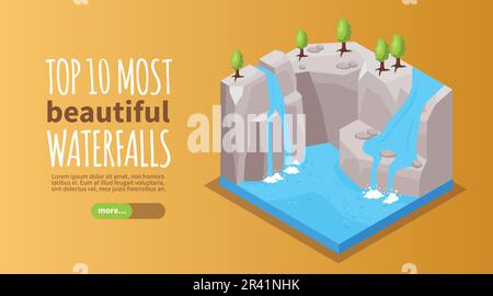 Waterfall horizontal banner with beautiful national park symbols ...