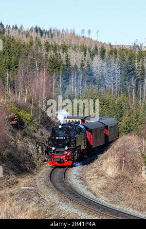 Steam train of Brockenbahn railroad steam railroad portrait near Drei ...
