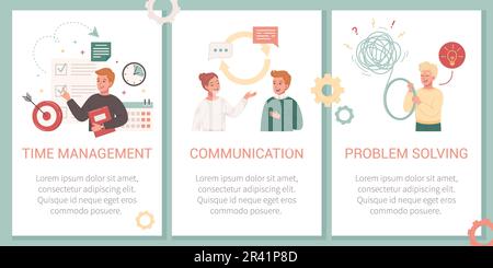 Soft skills vertical posters set depicting time management ...