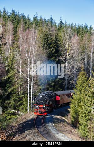 Steam train of Brockenbahn railroad steam railroad portrait in Drei ...
