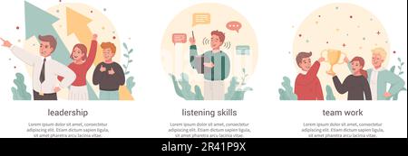 Communication flat cartoon compositions illustrating team work ...