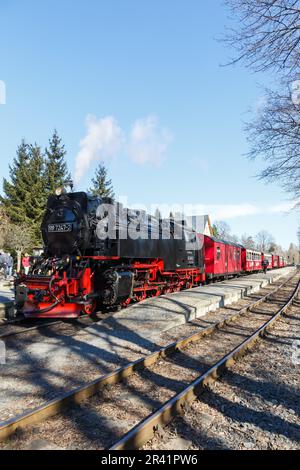 Steam train of Brockenbahn railroad steam railroad portrait near Drei ...