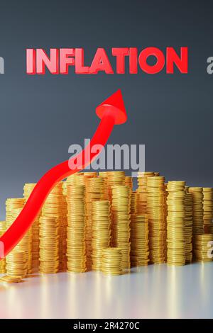 Coins and arrow to growing inflation - vertical Stock Photo - Alamy