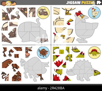 Jigsaw puzzle games set with funny cartoon vehicles Stock Photo - Alamy