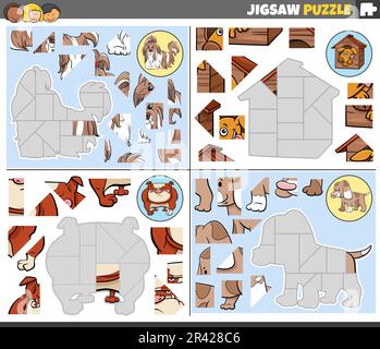 Jigsaw puzzle games set with funny cartoon vehicles Stock Photo - Alamy