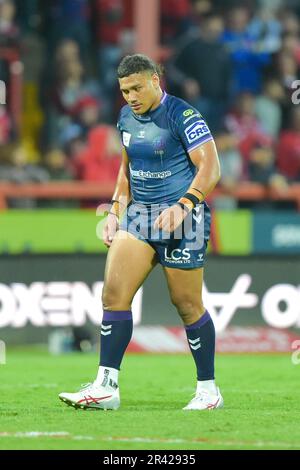 Patrick Mago #20 of Wigan Warriors arrives at Headingley Stadium ahead ...