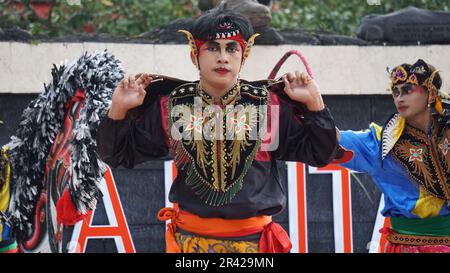 The perform of celeng dance. Celeng means wild boar. This dance usually ...