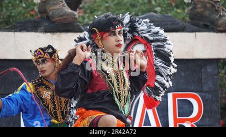 The perform of celeng dance. Celeng means wild boar. This dance usually ...