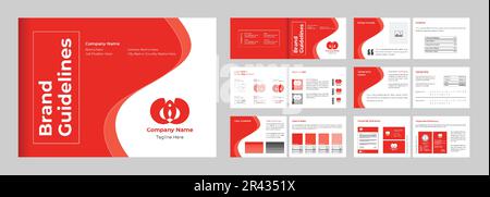 Red Brand Guidelines template. Brand Manual presentation in A4 size. Logo Guideline mockup. Logo ...