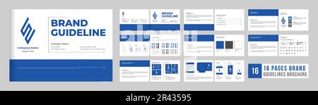Dark blue Brand Guidelines template. Brand Manual presentation in A4 ...