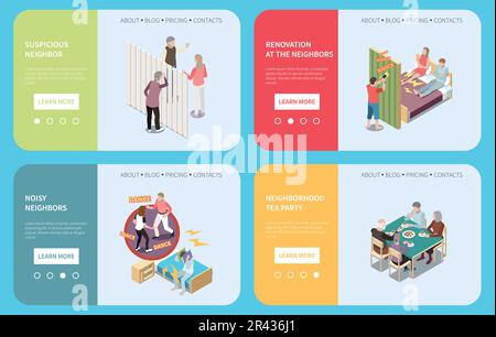 Neighbors isometric icons set with good and bad people communication ...