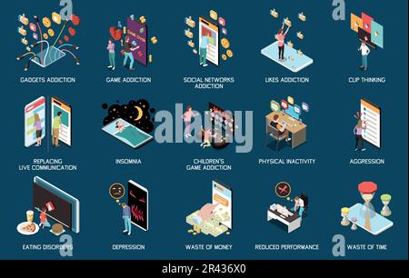 Gadget addiction isometric infographics with electronic devices ...