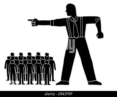 Black and white illustration of figures pointing at each other Stock ...