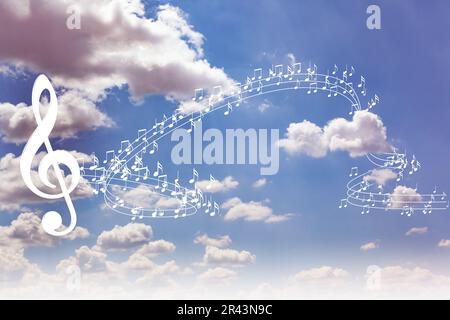 Musical notes and musical signs of abstract music sheet.Songs and ...