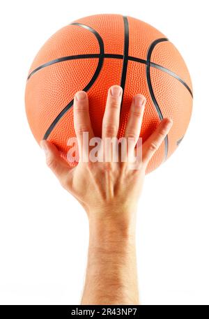 Hand and basketball isolated on white background Stock Photo - Alamy
