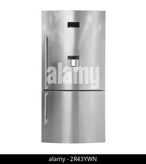 New refrigerator isolated on white background. Front view of modern ...