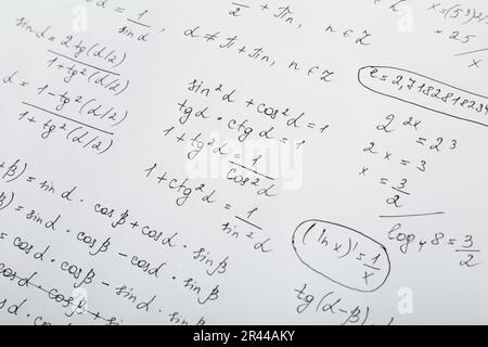 Sheet of paper with many different mathematical formulas Stock Photo ...