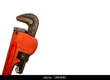 Red color spanner in isolated white background Stock Photo - Alamy