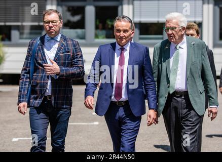 26 May 2023, Baden-Württemberg, Überlingen: Iris-T SLM (l) and Iris-T ...